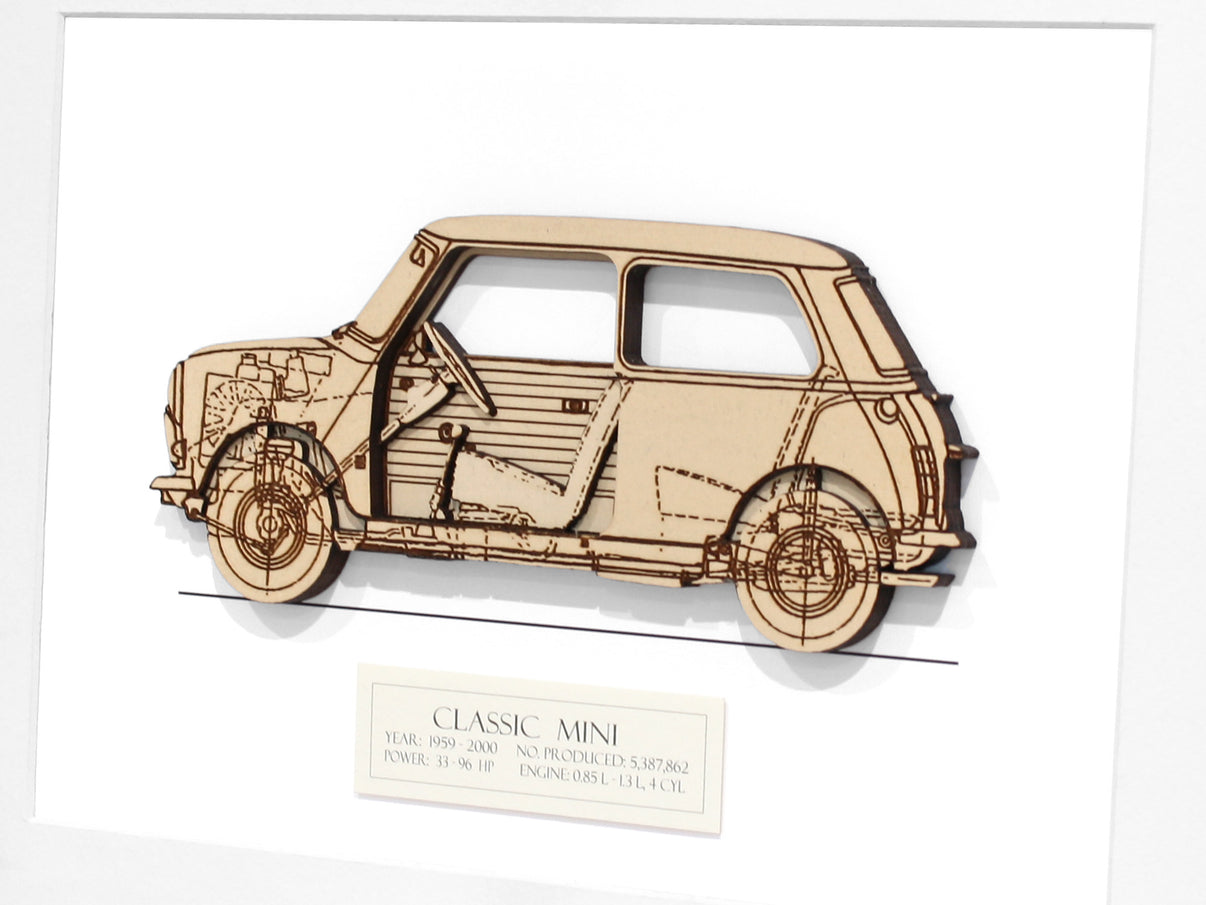 Classic Mini Blueprint Art | Mini Cooper Gifts | Laser Cut Wood ...