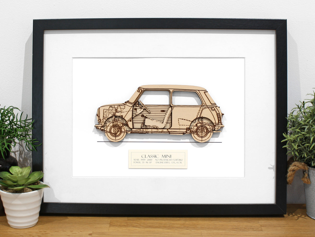 Classic Mini Blueprint Art | Mini Cooper Gifts | Laser Cut Wood ...