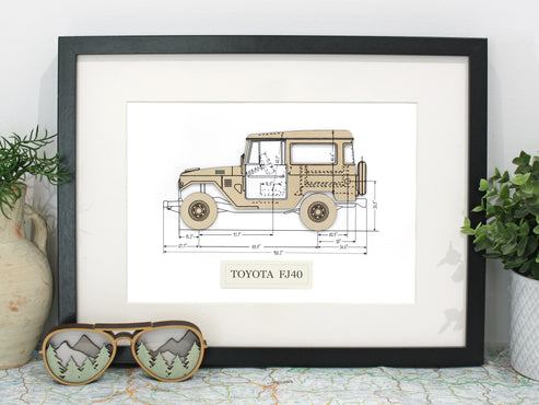 Toyota FJ40 Land Cruiser Blueprint Art | Laser Cut Wood Gifts & Art ...