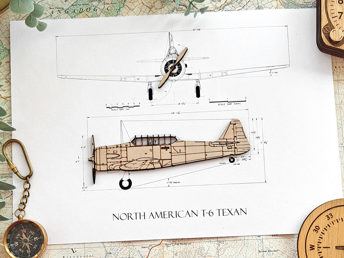 T-6 Texan Blueprint Art | Aviation Gift | Laser Cut Wood – Simply Cut Art