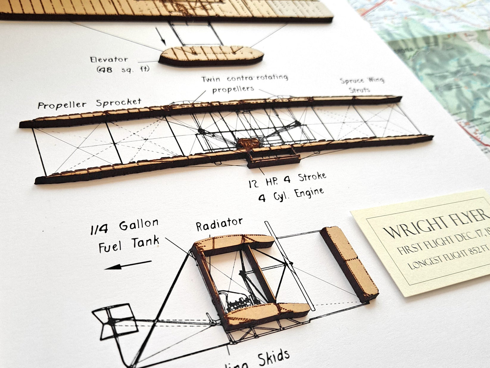 Wright Flyer Aviation Blueprint Art | Laser Cut Wood Gifts – Simply Cut Art