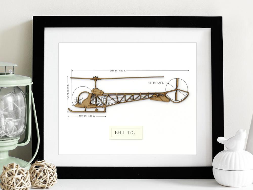 Bell 47G Helicopter Art | Blueprint | Laser Cut Wood Gifts & Art ...