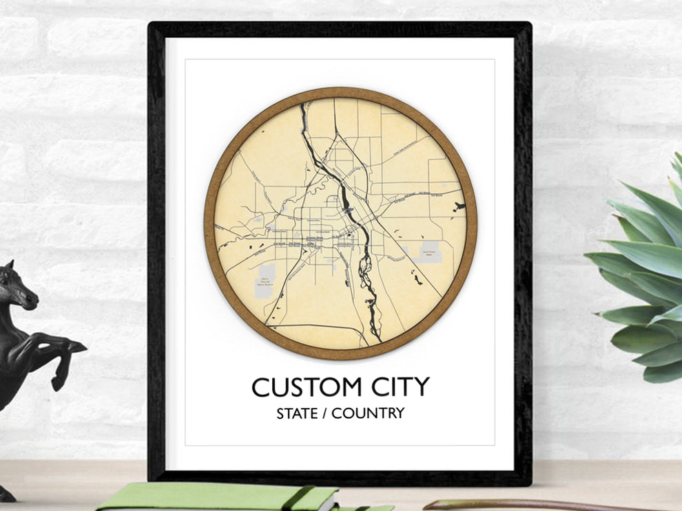 Vintage Custom Map Art | Custom City Map | Laser Cut Wood Gifts & Art ...