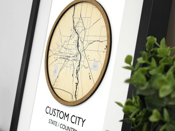 Vintage Custom Map Art | Custom City Map | Laser Cut Wood Gifts & Art ...