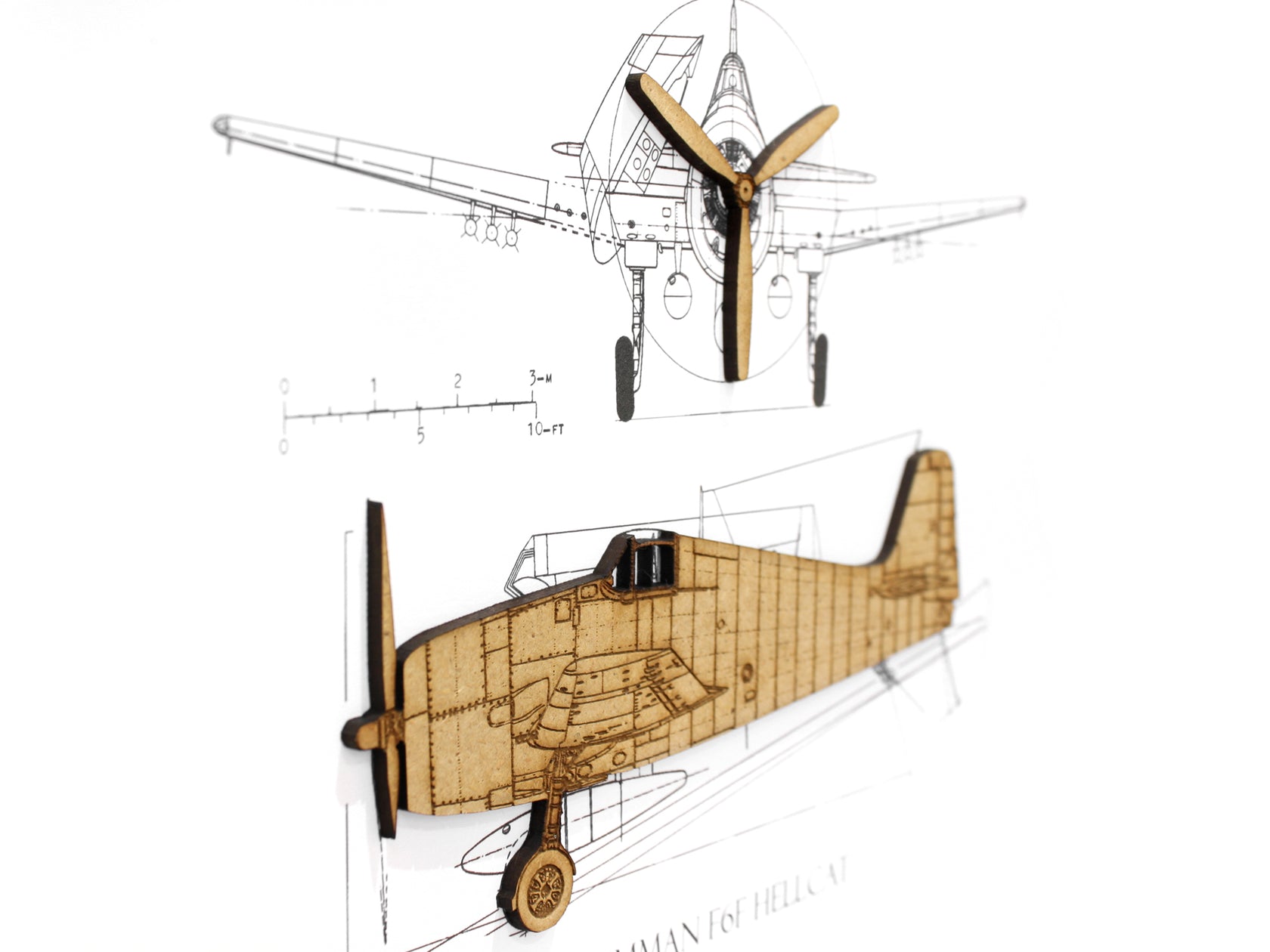 Grumman F6F Hellcat Blueprint Art | Aviation Gift | Laser Cut Wood ...