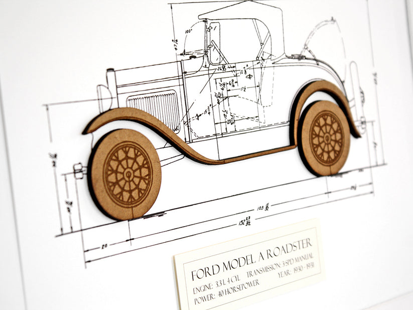Ford Model A Roadster Blueprint Art | Laser Cut Wood Gifts & Art ...