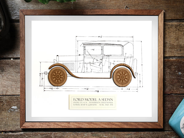 Ford Model A Sedan Blueprint Art | Laser Cut Wood Gifts & Art – Simply ...
