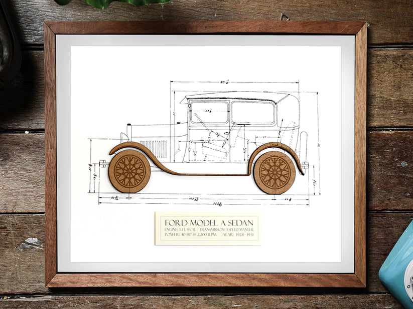 Ford Model A Sedan Blueprint Art | Laser Cut Wood Gifts & Art – Simply ...