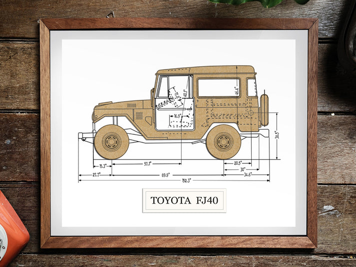 Toyota FJ40 Land Cruiser Blueprint Art | Laser Cut Wood Gifts & Art ...